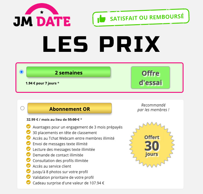 Prix et Tarifs des Abonnements - JM Date